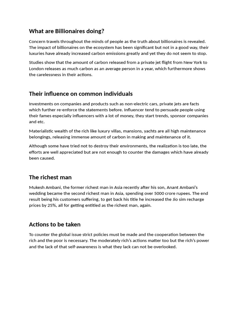 Billionaires' Environmental Impact Explained | PDF