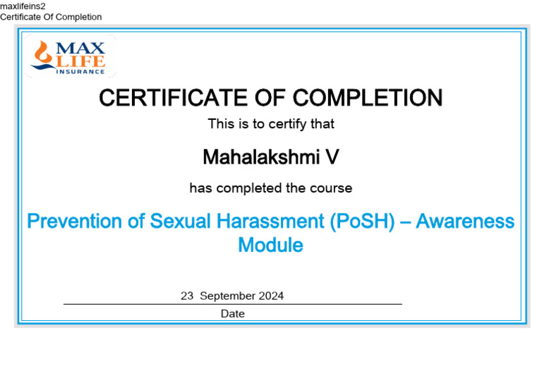 PoSH Awareness Course Completion | PDF