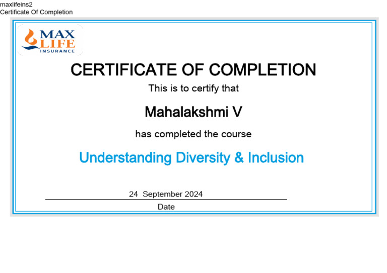 Certificate of Completion: Diversity & Inclusion | PDF