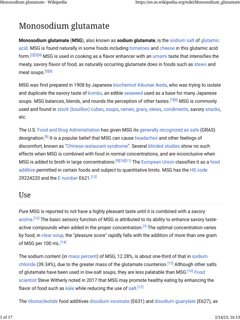 Monosodium glutamate - Wikipedia | PDF | Umami | Flavor