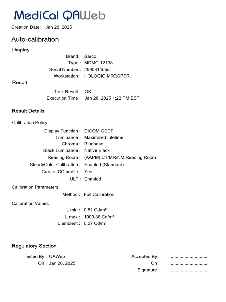 Auto-Calibration - Barco-MDMC-12133-2590314555 - 202501281322 | PDF