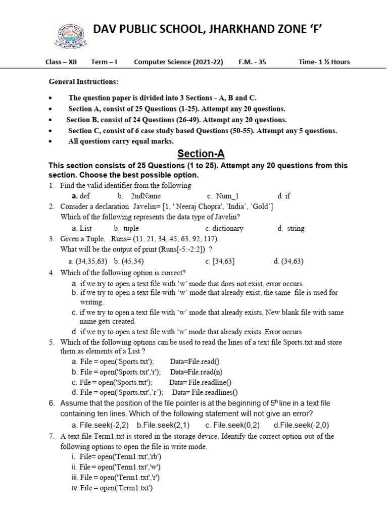 Class XII Computer Science Exam Paper | PDF | Pointer (Computer ...