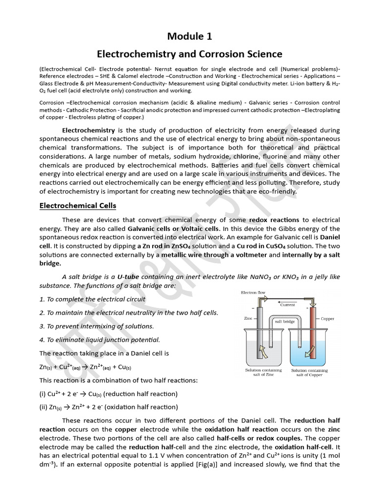 Module 1 Electrochemistry | PDF | Electrochemistry | Redox