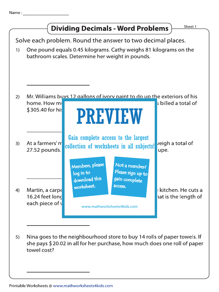 Dividing Decimals 1 | PDF