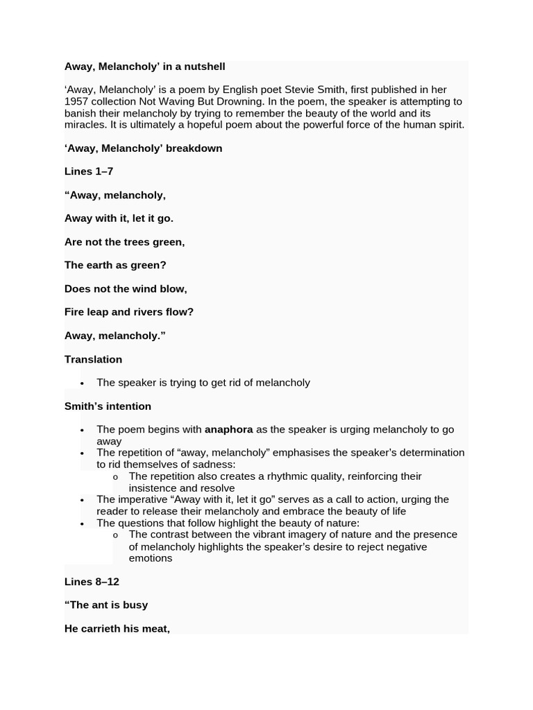 Away Melancholy Poem Analysis | PDF | Poetry | Love