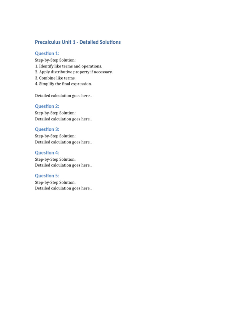 Precalculus Unit 1 Solutions Guide | PDF