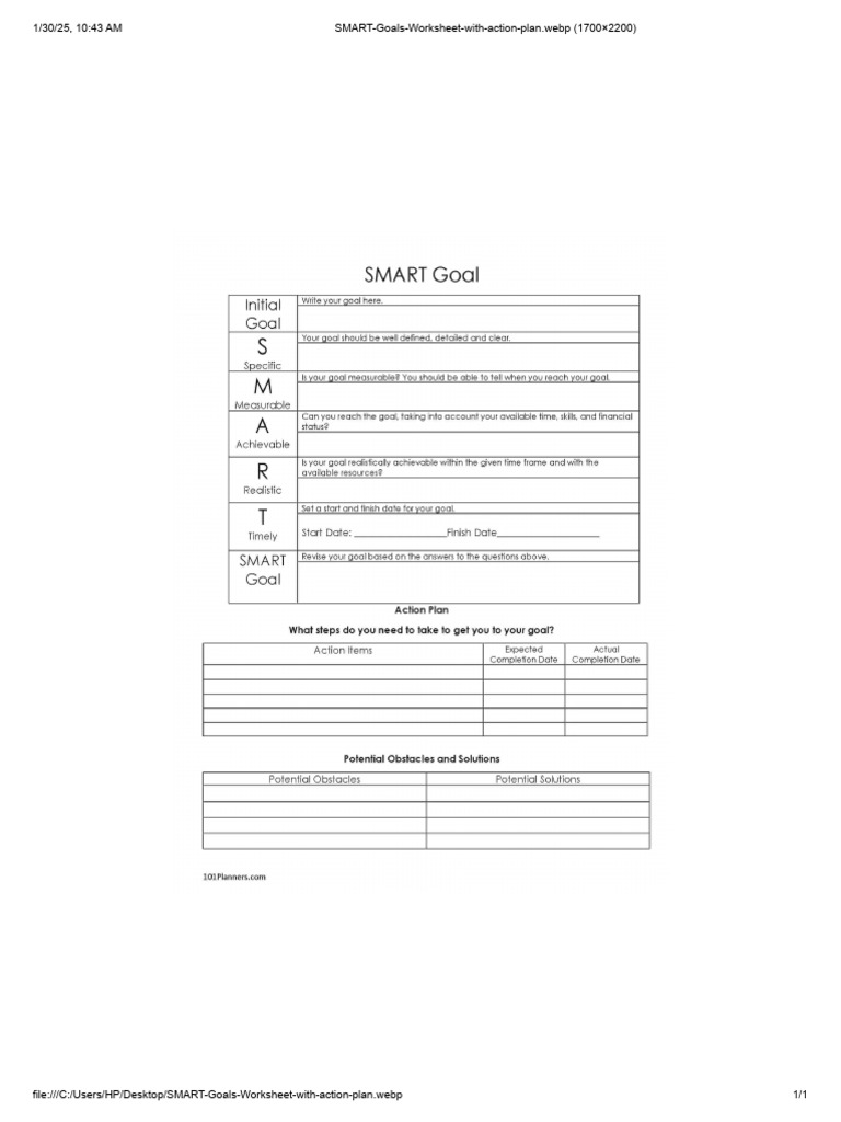 SMART Goals Worksheet With Action Plan | PDF