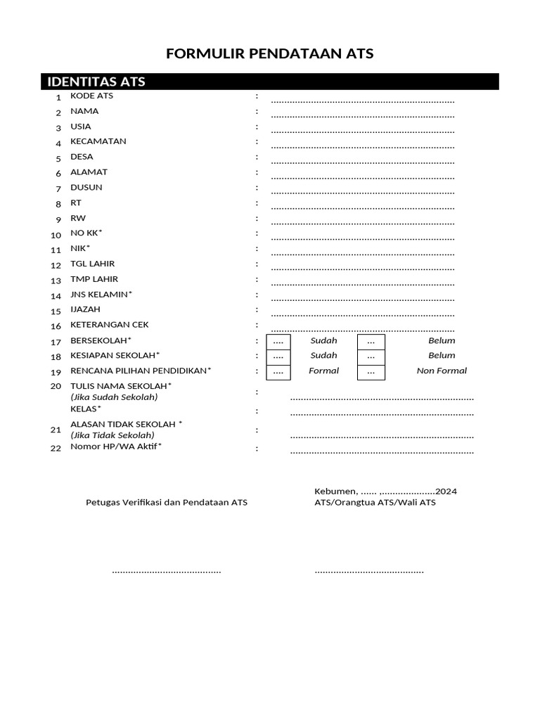 Formulir Pendataan Ats | PDF