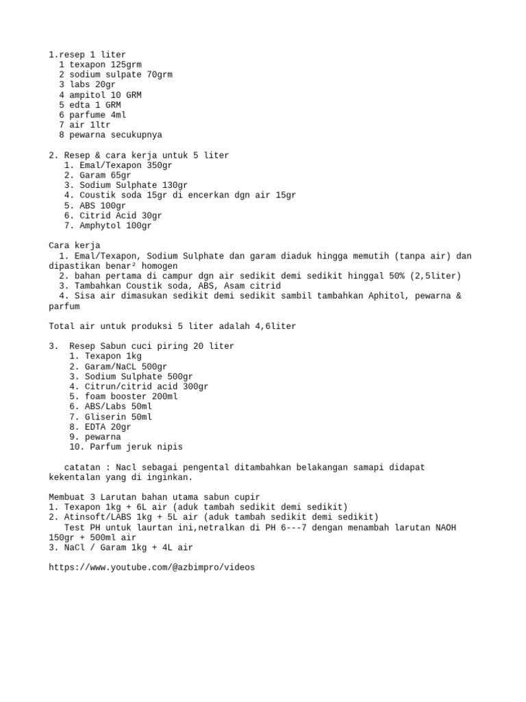 Resep Sabun Cuci Piring | PDF