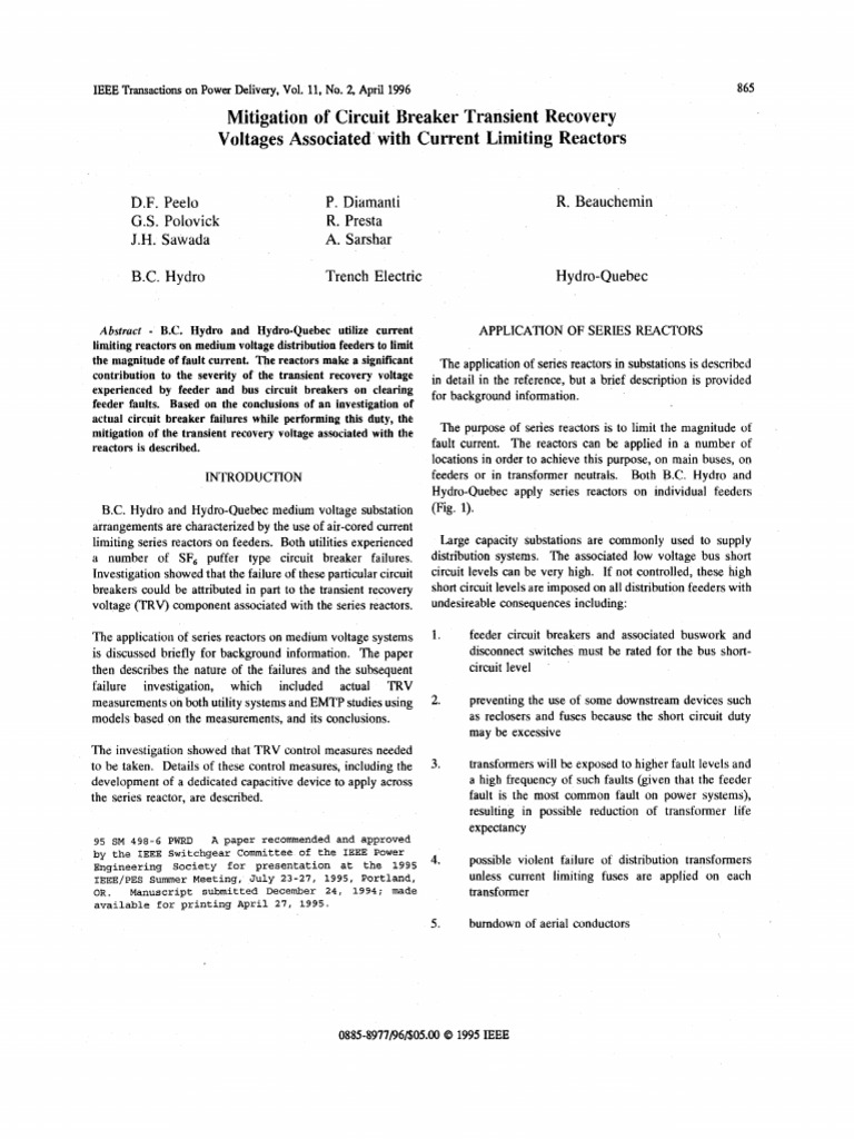 Mitigation of Circuit Breaker Transient Recovery Voltages Associated With Current Limiting ...