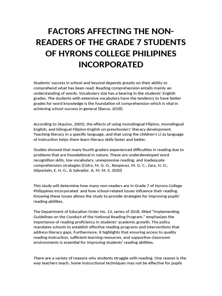 Factors Affecting The Non Readers Revise 2 | PDF | Reading ...