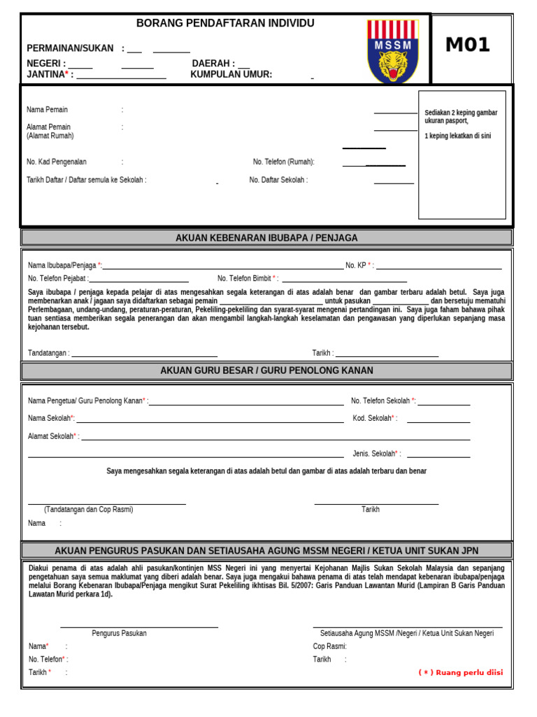 Borang Pendaftaran m01 | PDF