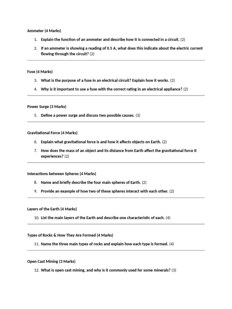 Grade 9 - Natural Sciences - Term 4 - Scope - Questions | PDF | Force ...