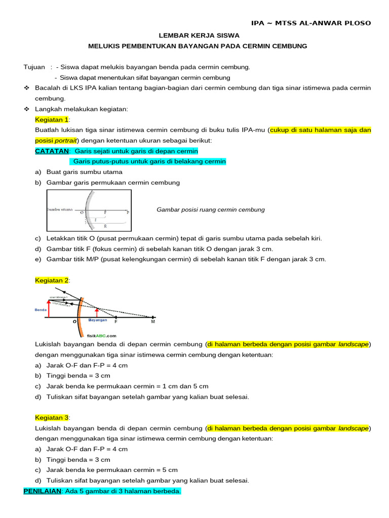 LKS Melukis Bayangan Cermin Cembung | PDF