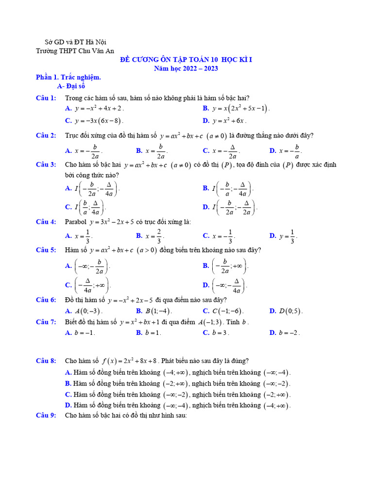 Đề cương toán 10 HK1 | PDF