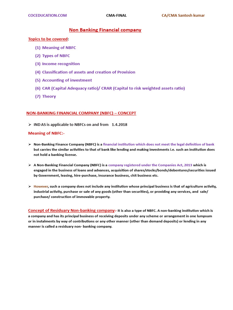 Understanding NBFCs: Types and Accounting | PDF | Investing | Non Bank ...