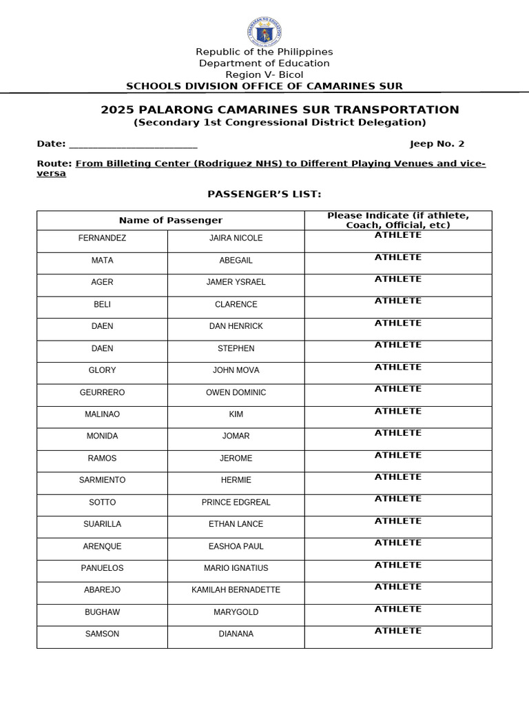 Passenger List Shuttle 2 | PDF