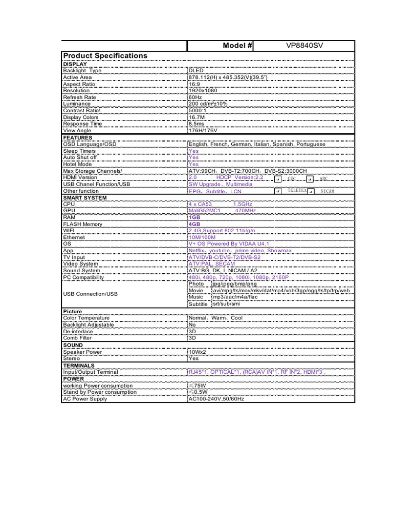 40SV Specification | PDF
