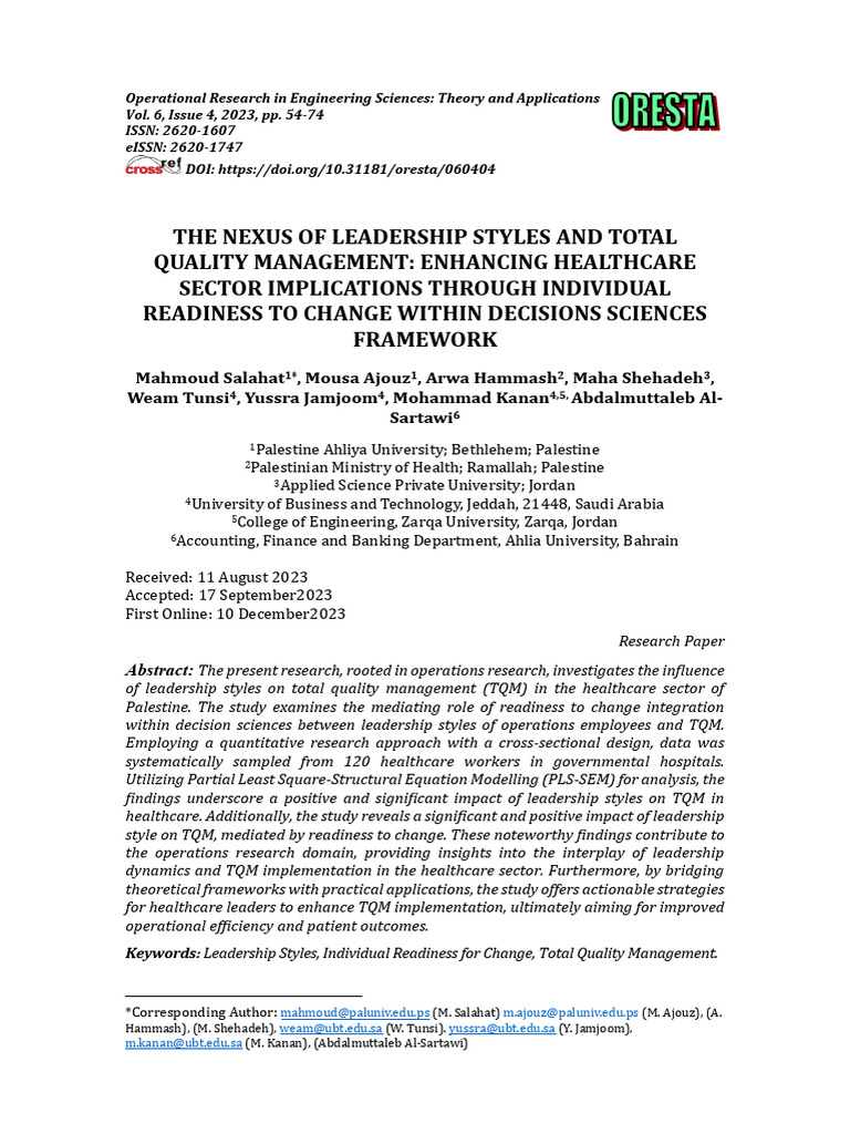 11 the Nexus of Leadership Styles and Total Quality Management ...