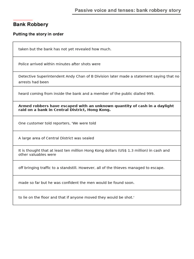 Passive Voice - Practice and Answers | PDF | Verb | Bank Robbery