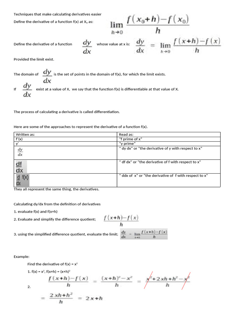 Techniques That Make Calculating Derivatives Easier | PDF | Derivative ...