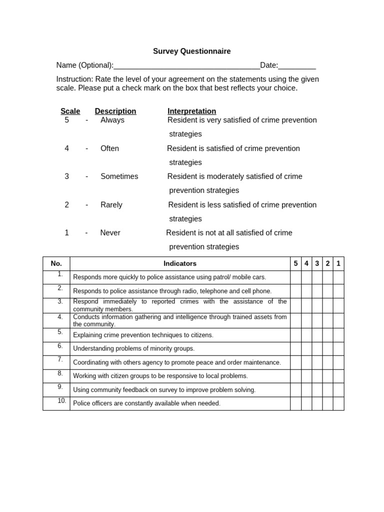 Crime Prevention Satisfaction Survey | PDF