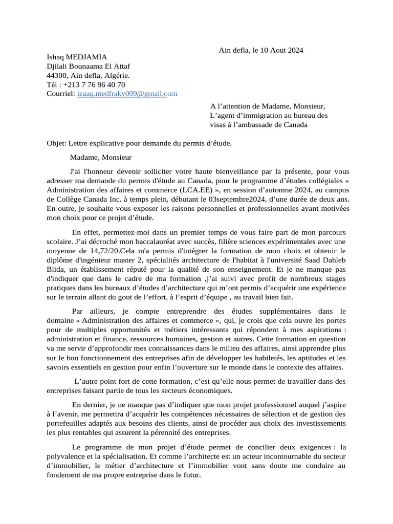 Lettre Explicative Permet D'etude | PDF | Business