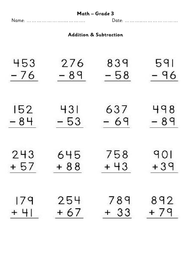 Addition and Subtraction Worksheet G3 | PDF