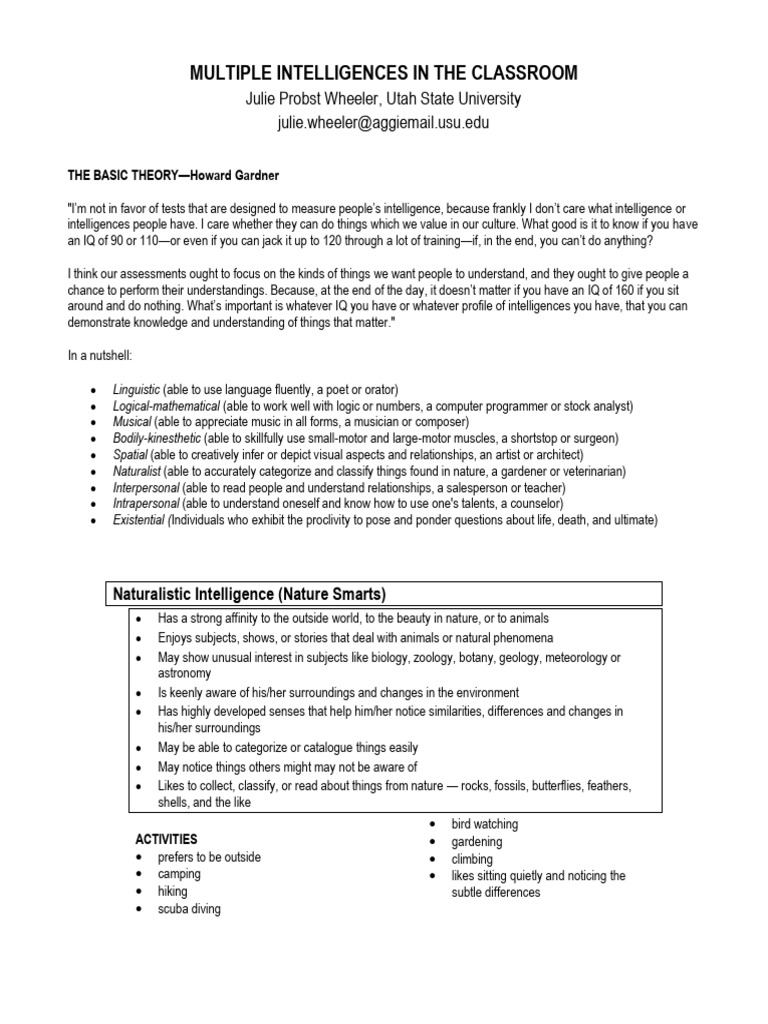 Summer-Child Wheeler MultipleIntelligences | PDF | Cognition