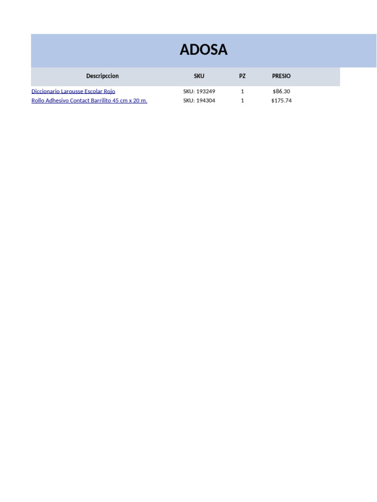 Adosa Formato de Pedidos | PDF