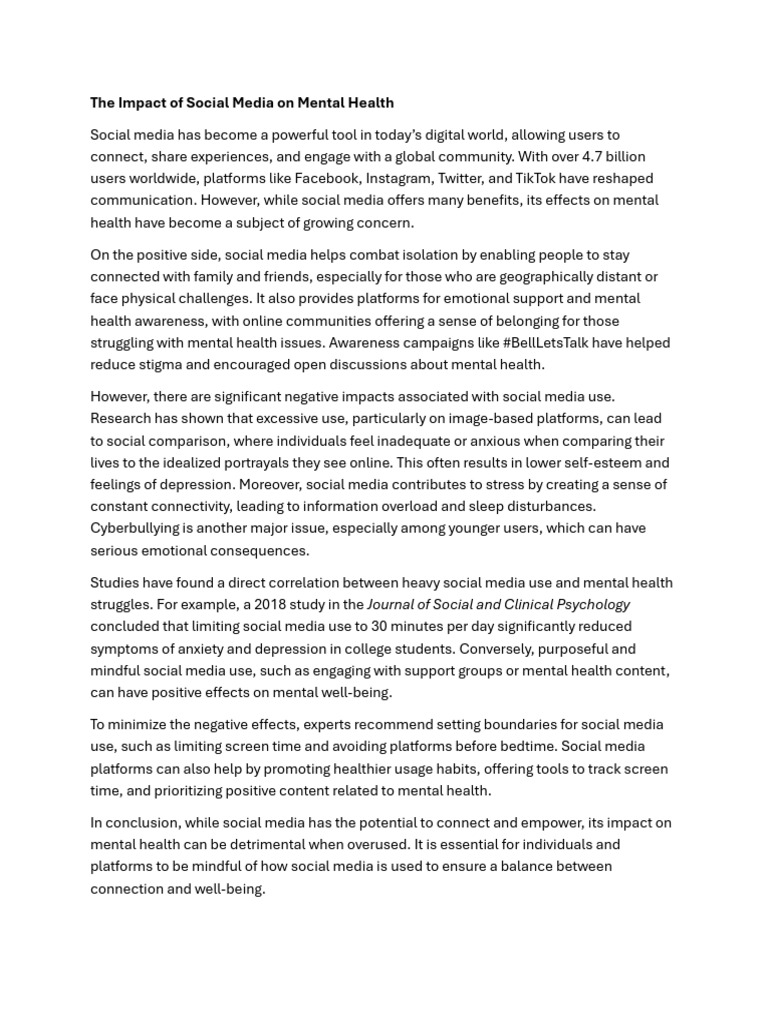 The Impact of Social Media On Mental Health2 | PDF | Social Media ...