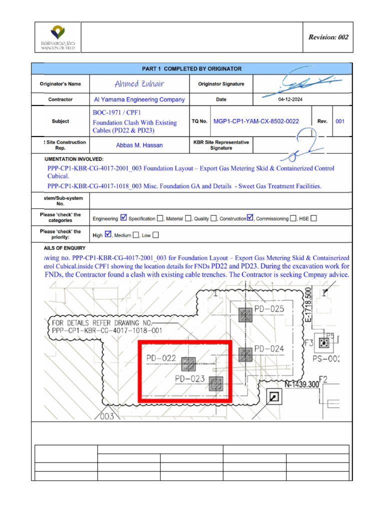 MGP1-CP1-YAM-CX-8502-0022 - 001 CPF1 Foundation Clash With Existing Cables (PD22 and PD23) | PDF ...