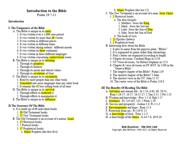 Hallman 01 IntroductionToTheBible Outline | PDF | Chapters And Verses ...