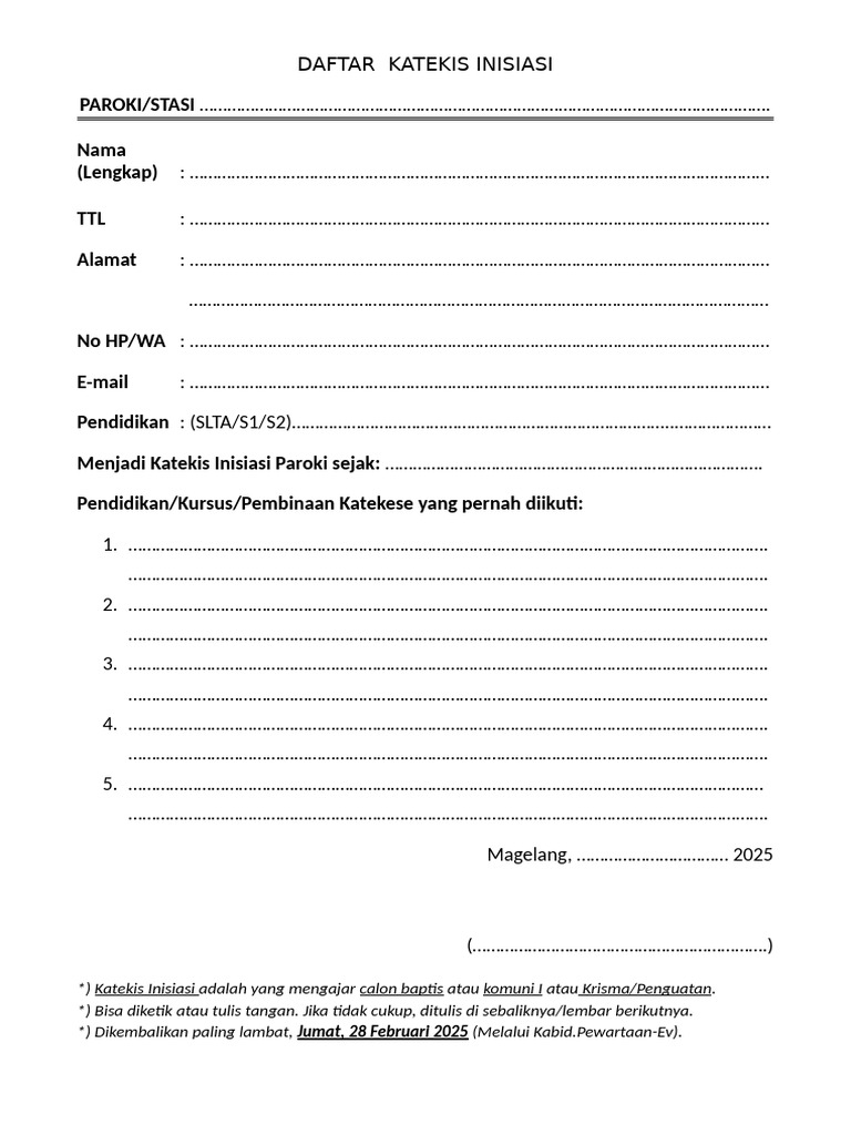 DAFTAR KATEKIS INISIASI Paroki Se-Kev - Kedu | PDF