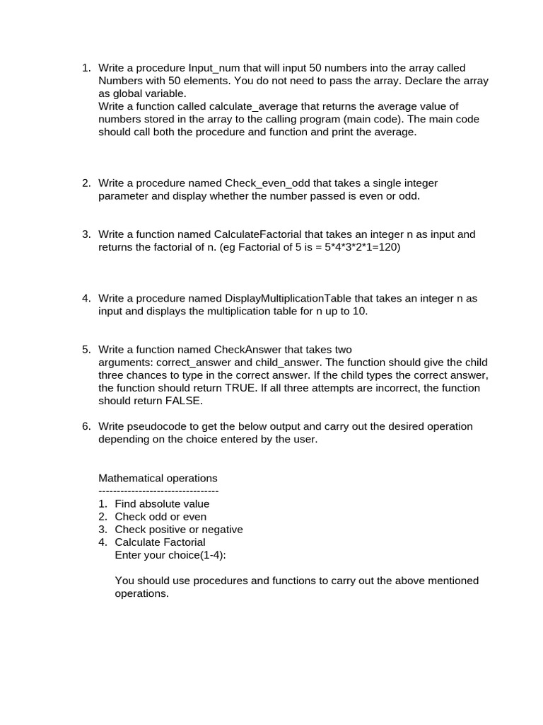 Procedures and Functions in Pseudocode | PDF