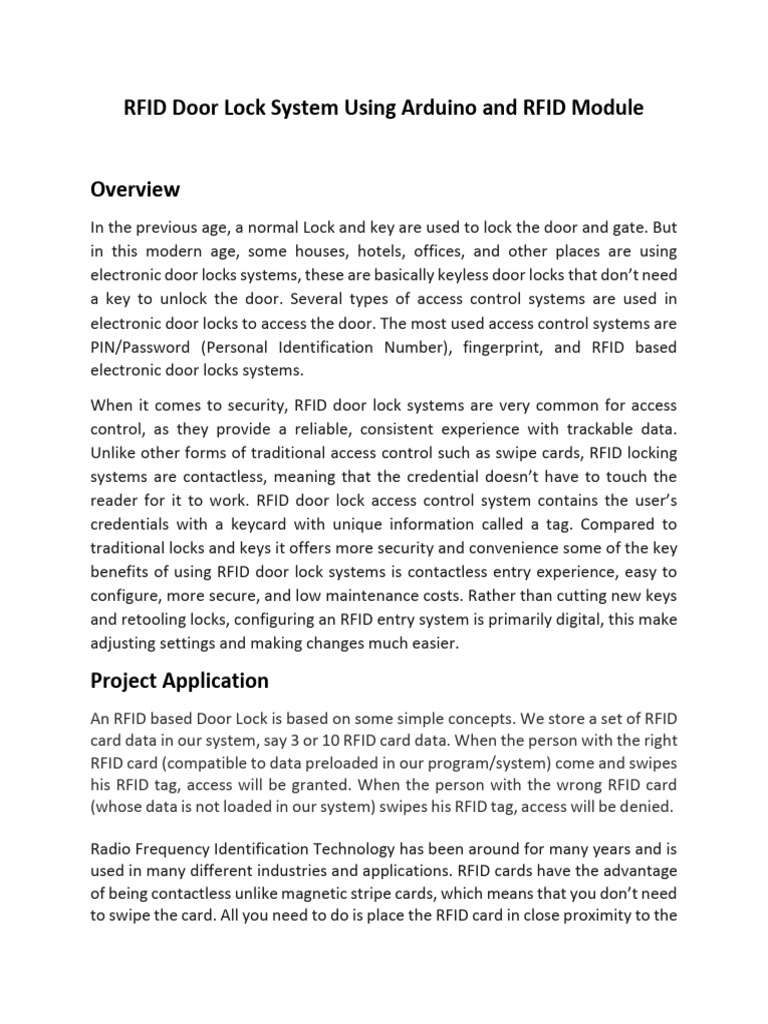 RFID Door Lock System Using Arduino and RFID Module | PDF | Radio Frequency Identification ...