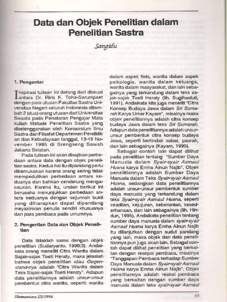 ID Data Dan Objek Penelitian Dalam Penelitian Sastra | PDF