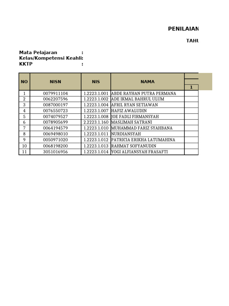 Daftar Nilai Pts Kelas Xii 2024 | PDF