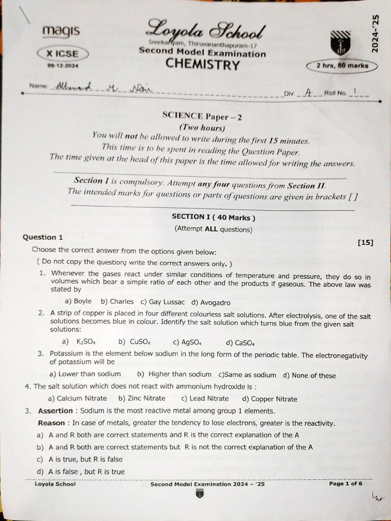 Chemistry Model 2 LS | PDF