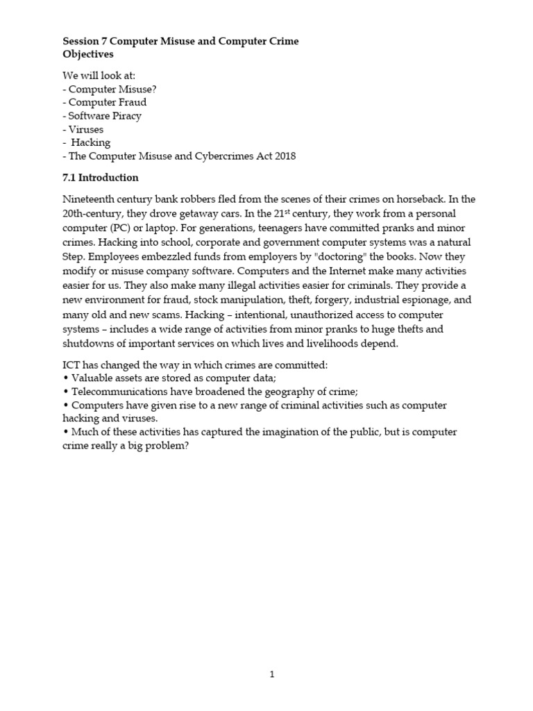 Session 7 Computer Misuse and Computer Crime | PDF | Fraud | Copyright Infringement