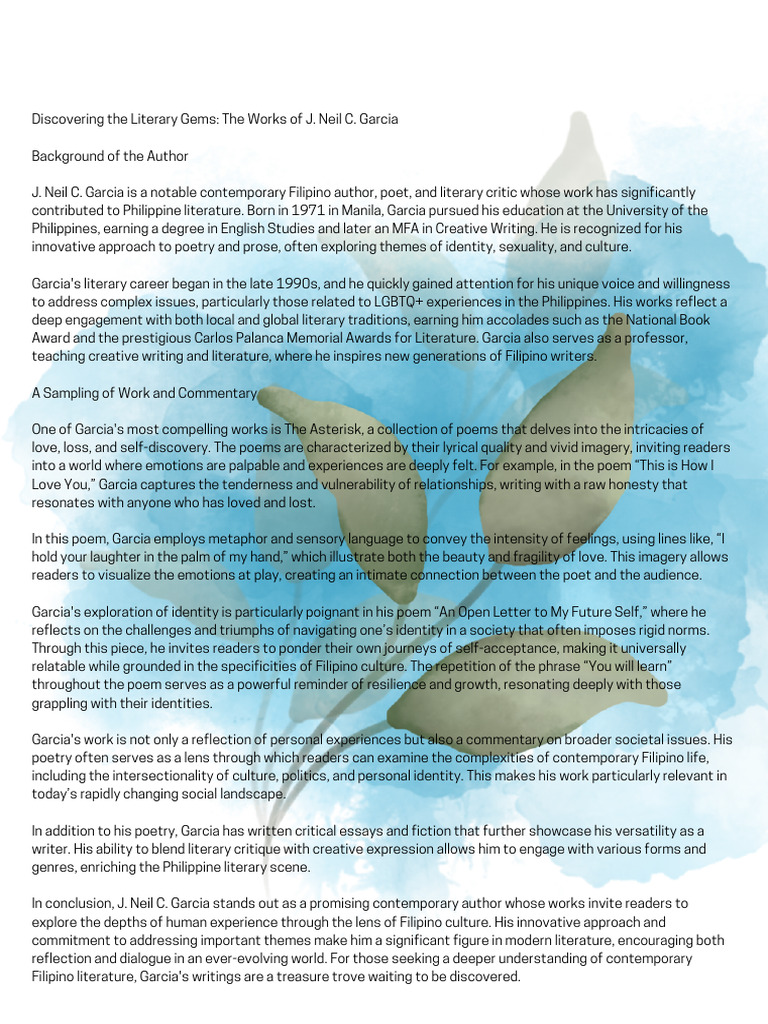 J. Neil C. Garcia: Literary Contributions | PDF | Poetry | Love