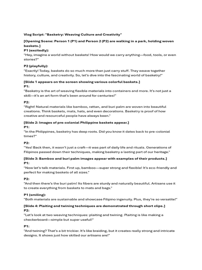 Vlog Script | PDF | Basket Weaving | Weaving