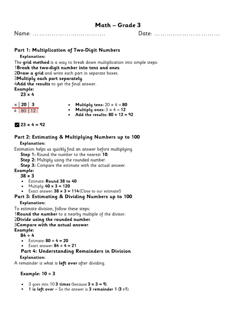 Multiplication and Divition Worksheet G3 | PDF