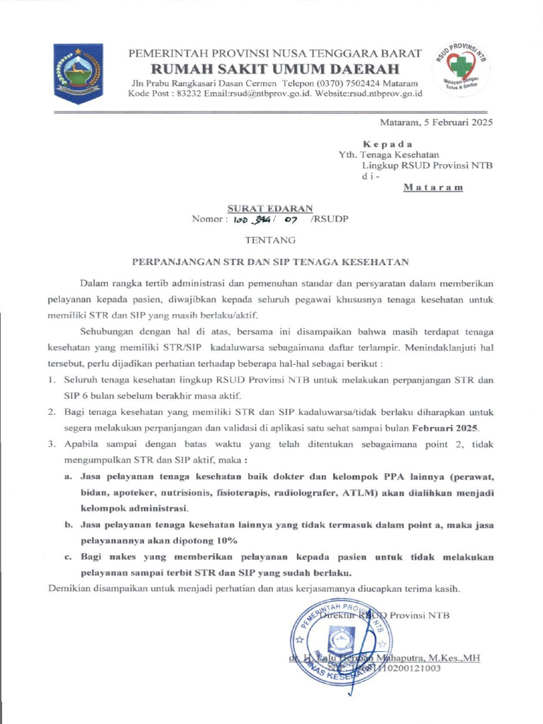 Surat Edaran Perpanjangan STR Dan SIP | PDF