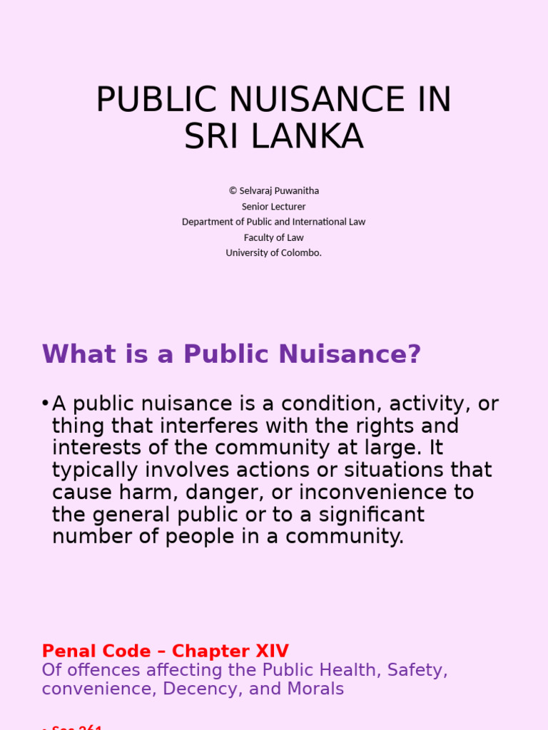 Public Nuisance in Sri Lanka | PDF | Nuisance | Criminal Procedure In ...