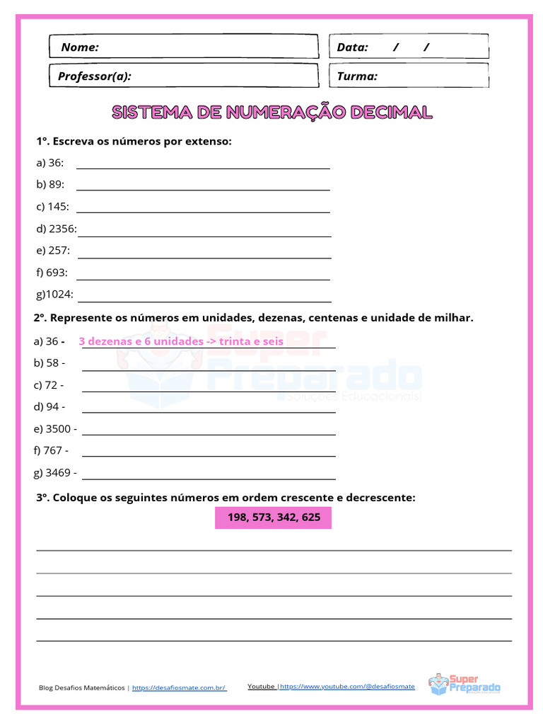 Atividade de Sistema de Numeração Decimal 4º Ano | PDF | Decimal ...