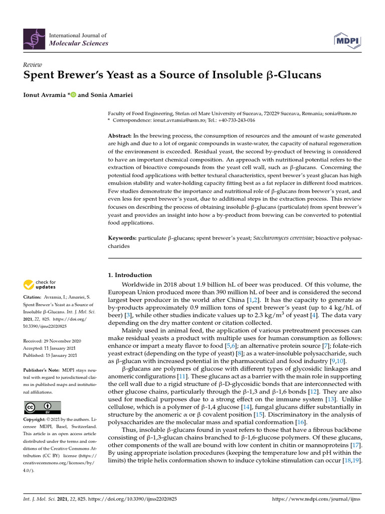 Spent Brewers Yeast as a Source of Insoluble B-Gl | PDF | Yeast ...