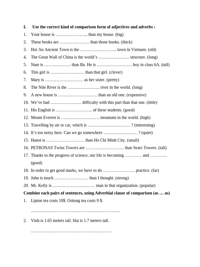 Use The Correct Kind of Comparison Form of Adjectives and Adverbs | PDF ...