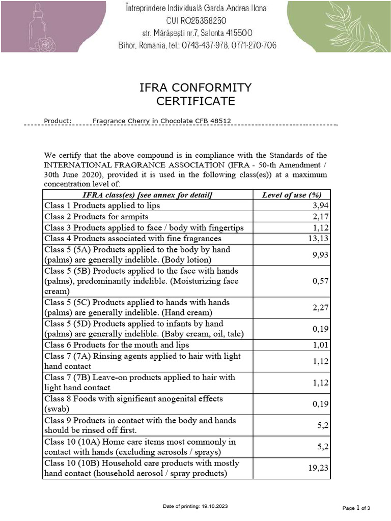 Ifra Conformity Certificate Cherry in Chocolate | PDF