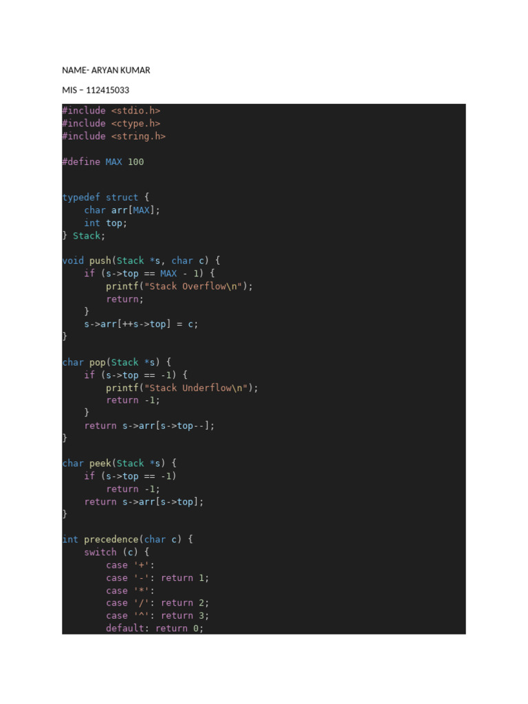 DSA Infix To Postfix | PDF